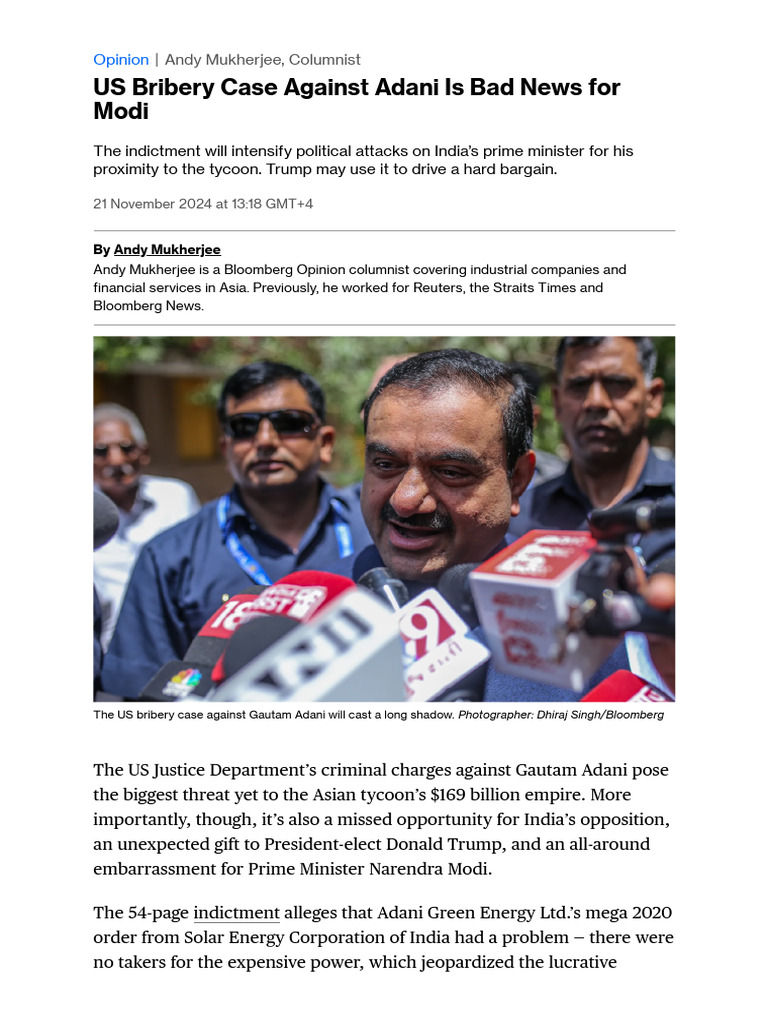 Adani Bribery - US Case Is Bad News For India's Modi - Bloomberg | PDF ...
