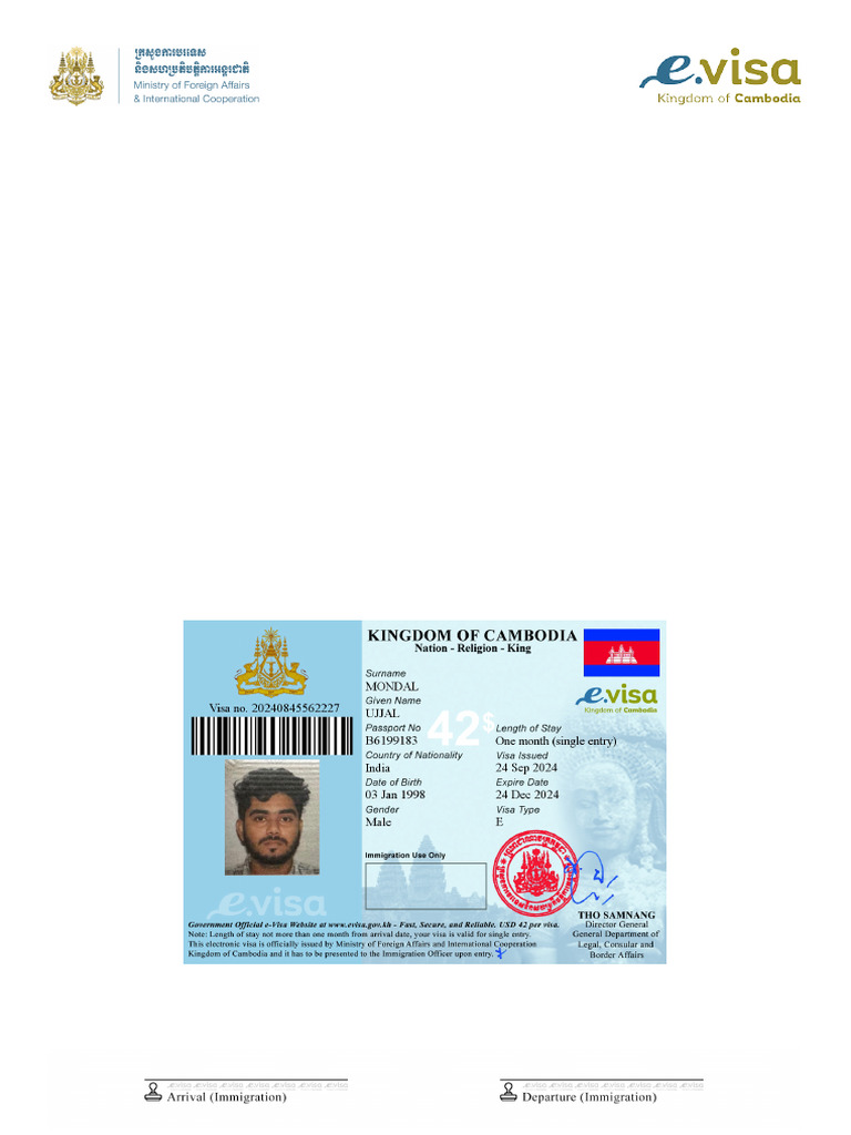 Thank You For Using HTTPS://WWW - Evisa.gov - KH: Dear UJJAL | PDF