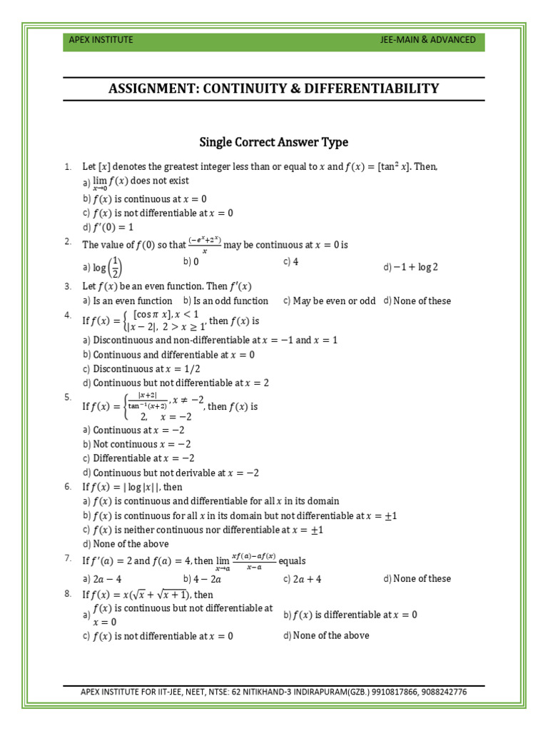 Continuity and Differentiability | PDF | Function (Mathematics) | Continuous Function