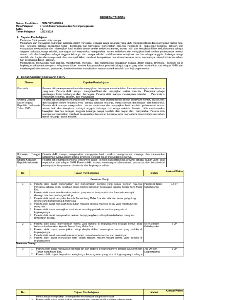 Prota PPKN Kelas 5 | PDF