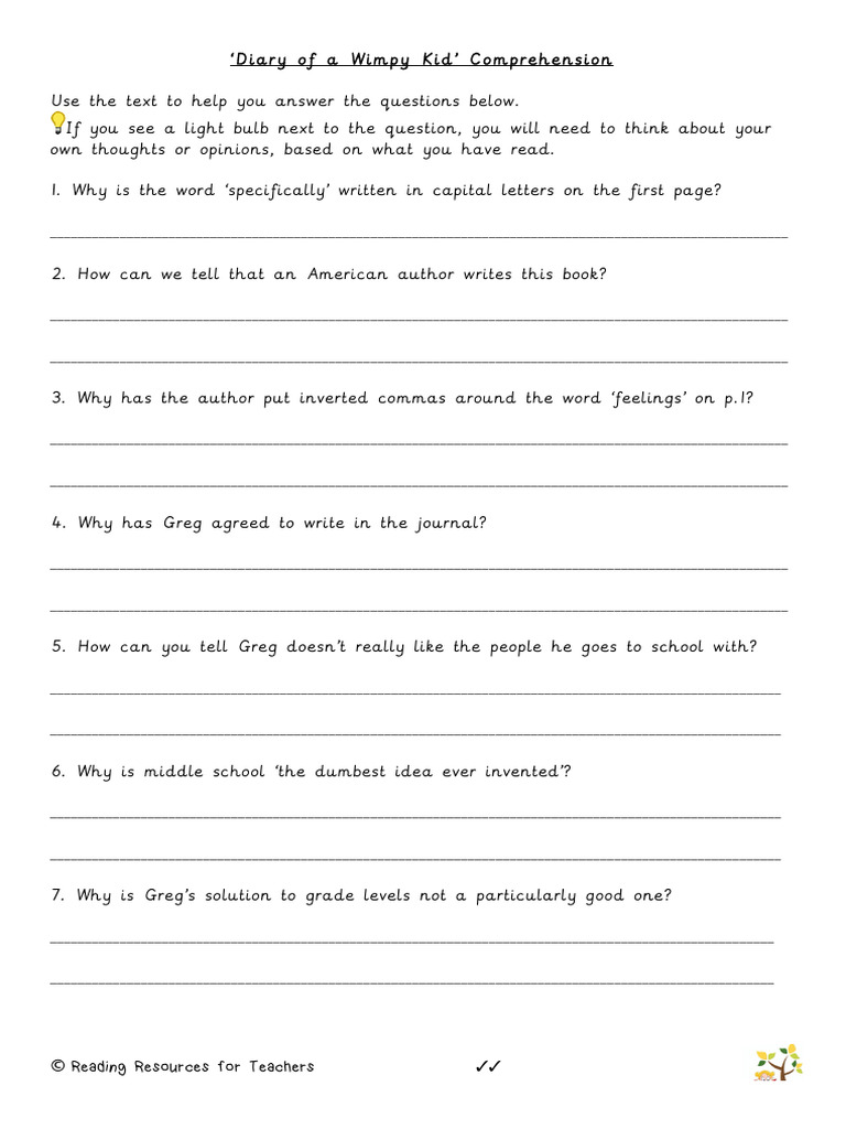 Wimpy Kid Comprehension Questions | PDF