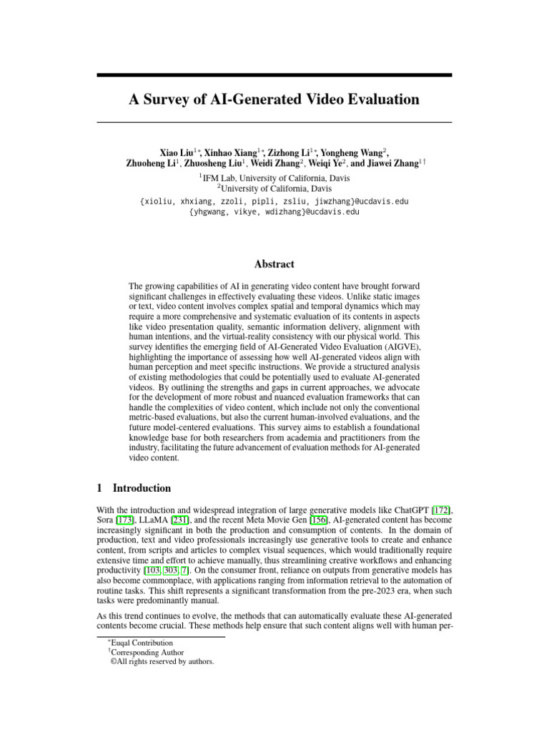 A Survey of AI-Generated Video Evaluation | PDF | Video | Artificial ...