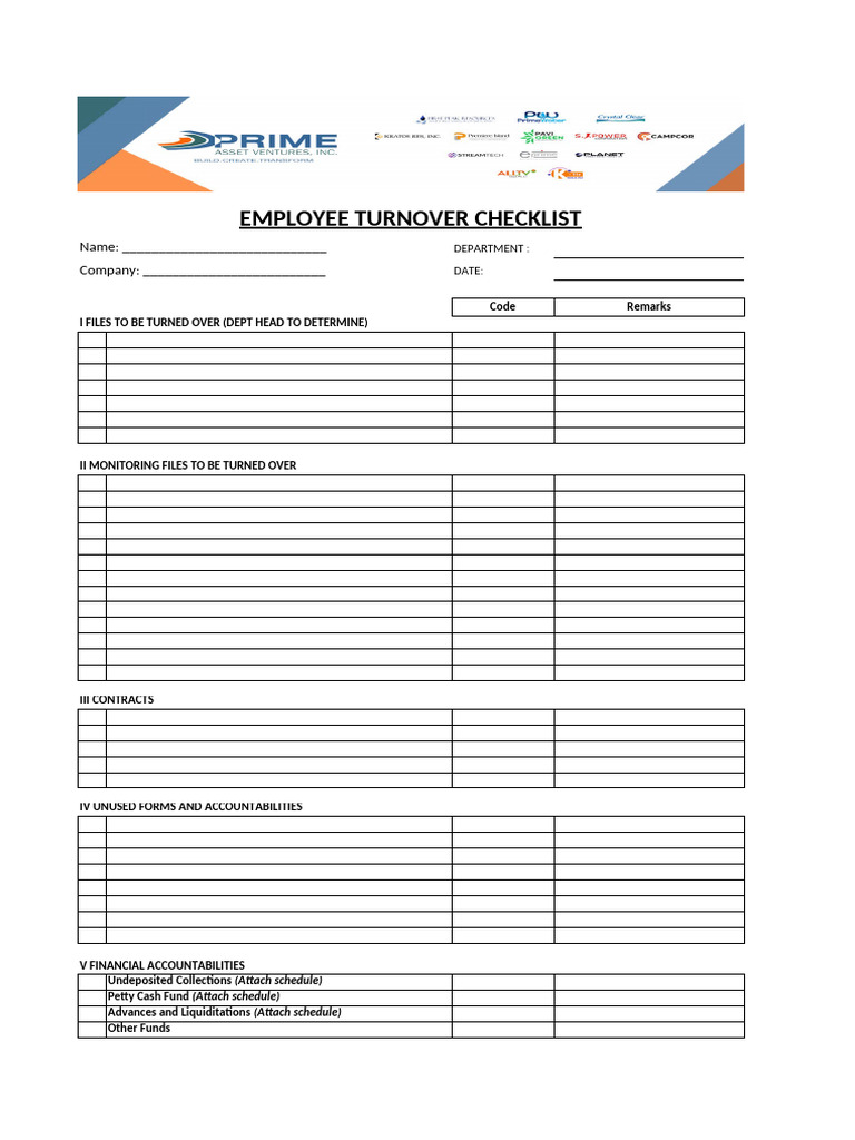 PAVI - Employee Turnover Checklist Form - 1 | PDF