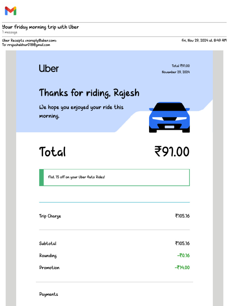 Gmail - Your Friday Morning Trip With Uber | PDF