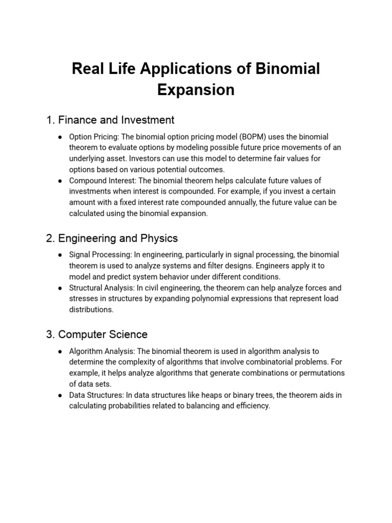 Real Life Applications of Binomial Expansion | PDF