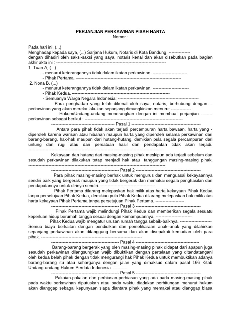 Perjanjian Perkawinan Pisah Harta | PDF