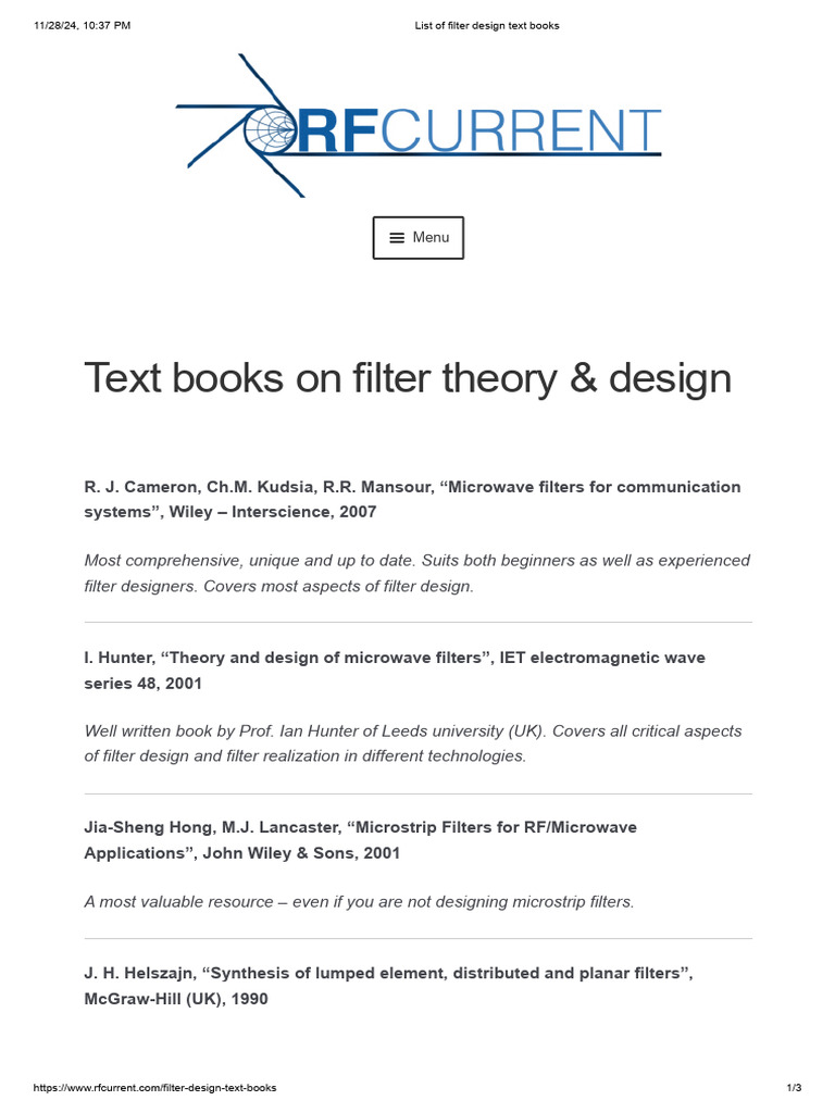 List of Filter Design Text Books | PDF | Filter (Signal Processing ...