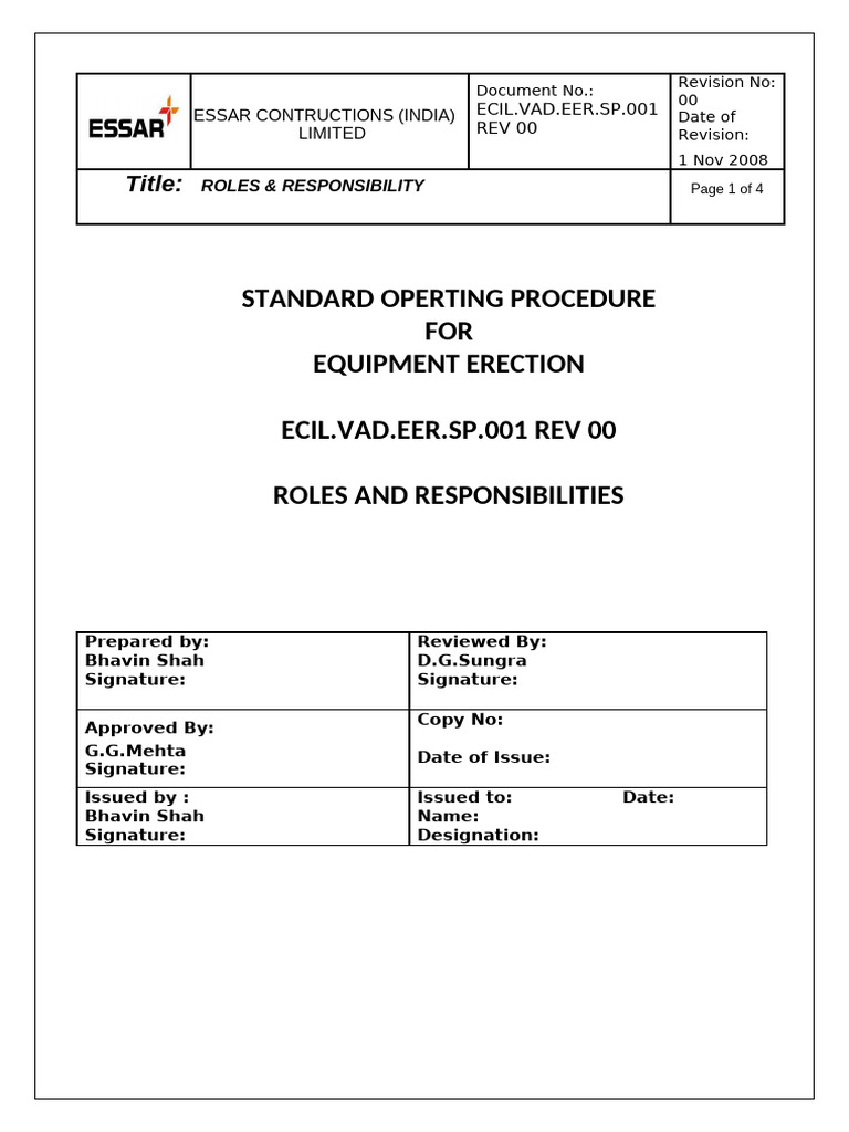 Sop-001 General Roles and Responsibilities | PDF | Personal Protective ...