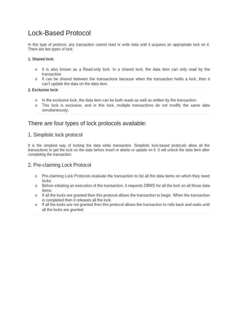 Locking Based Protocol | PDF | Operating System Technology | Distributed Computing