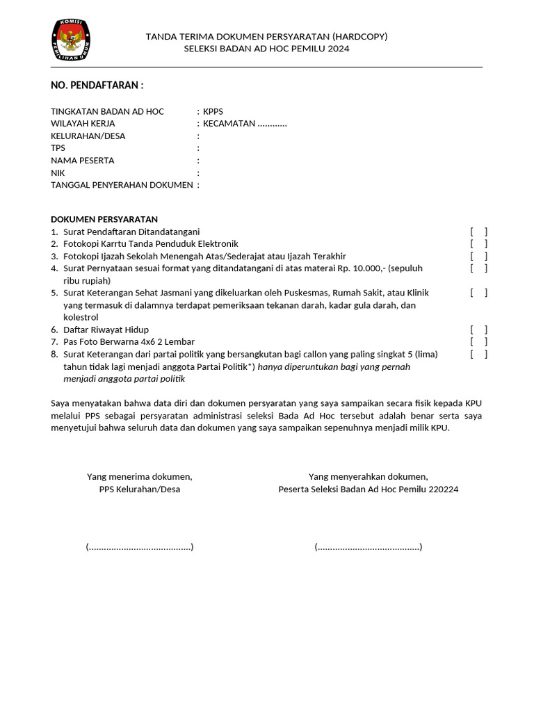Format Pendaftaran KPPS | PDF