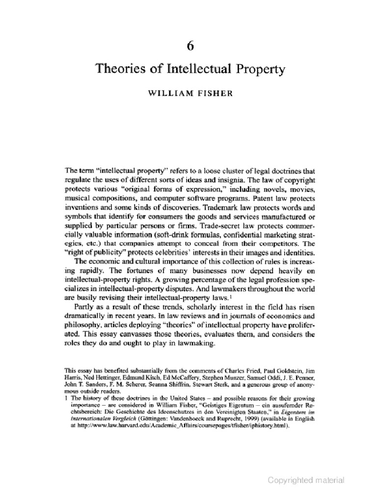 William Fisher - Theories of Intellectual Property | PDF