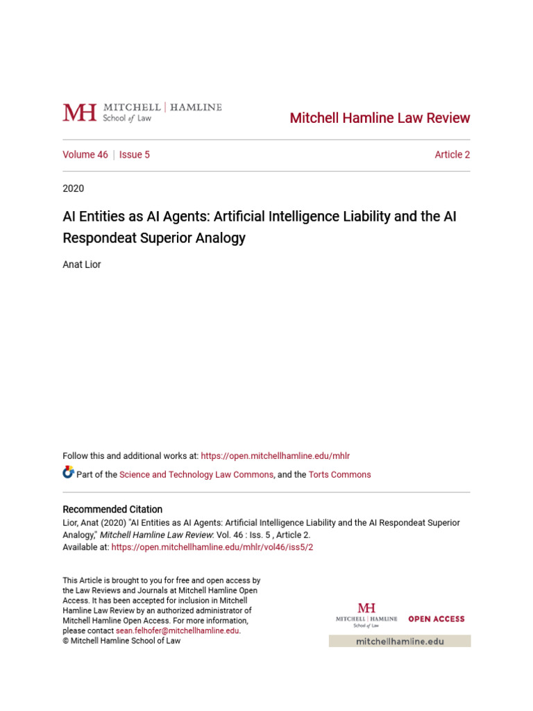 AI Entities As AI Agents Artificial Intelligence Liability and T 5 | PDF | Artificial ...
