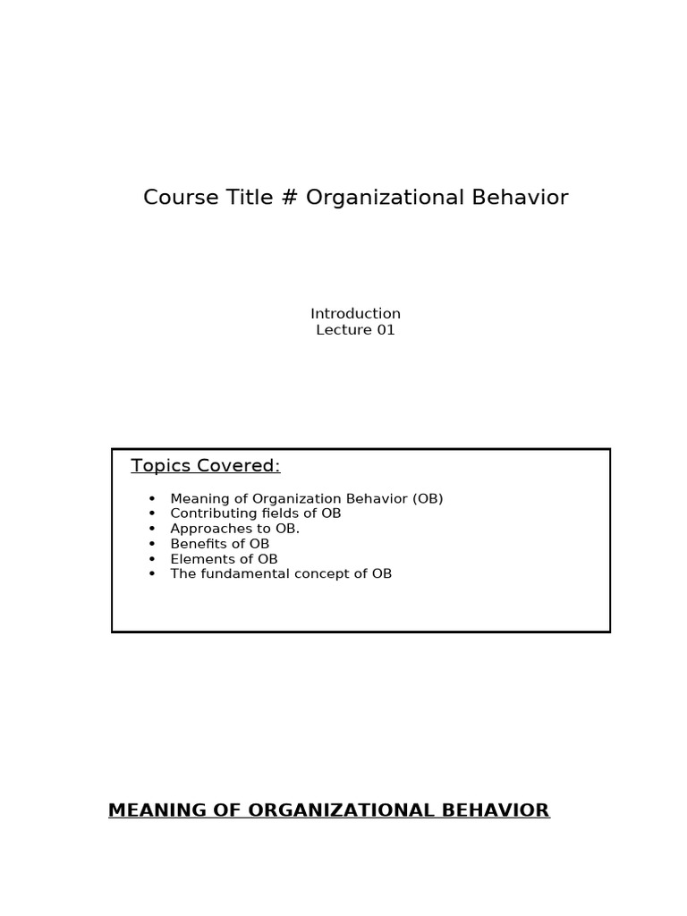 ob intro SL 01 | PDF | Organizational Behavior | Psychology