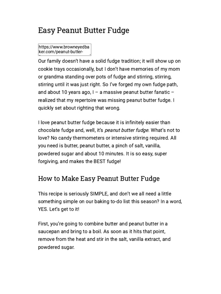 Easy Peanut Butter Fudge - Brown Eyed Baker | PDF | Fudge | Butter