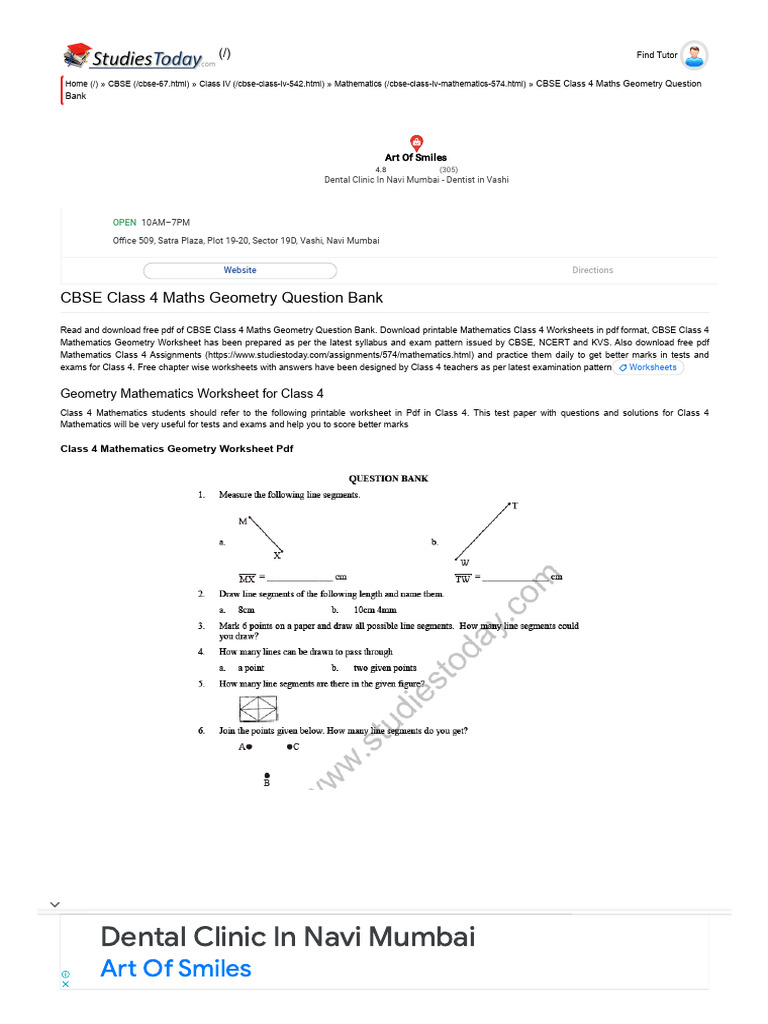 Class 4 Geometry Worksheet PDF | PDF | Multiple Choice | Worksheet