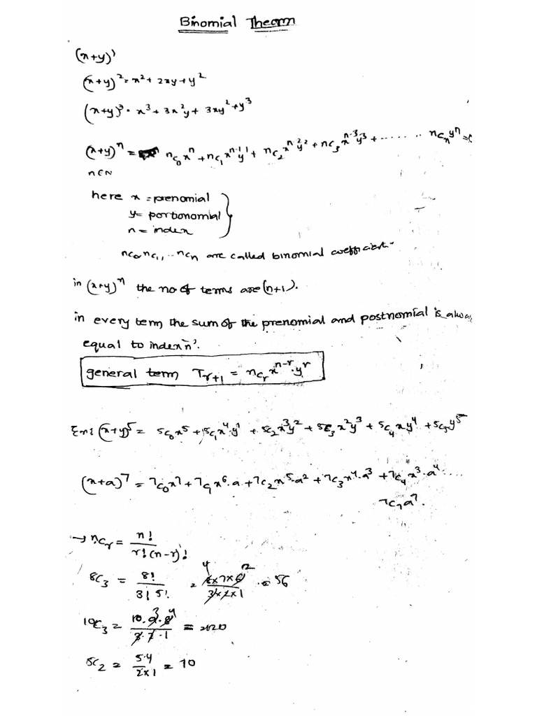 Binomial Theorm Notes | PDF