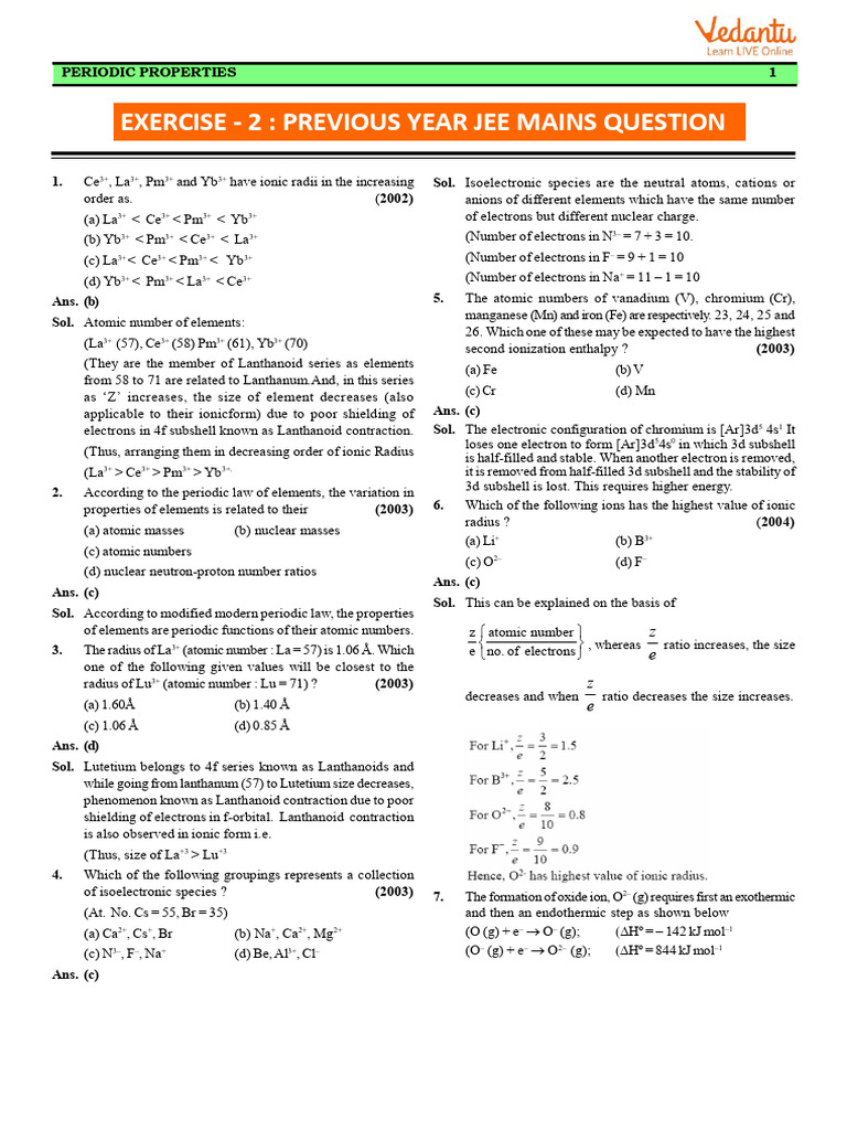 Jee Main Chemistry Classification of Elements and Periodicity in | PDF ...