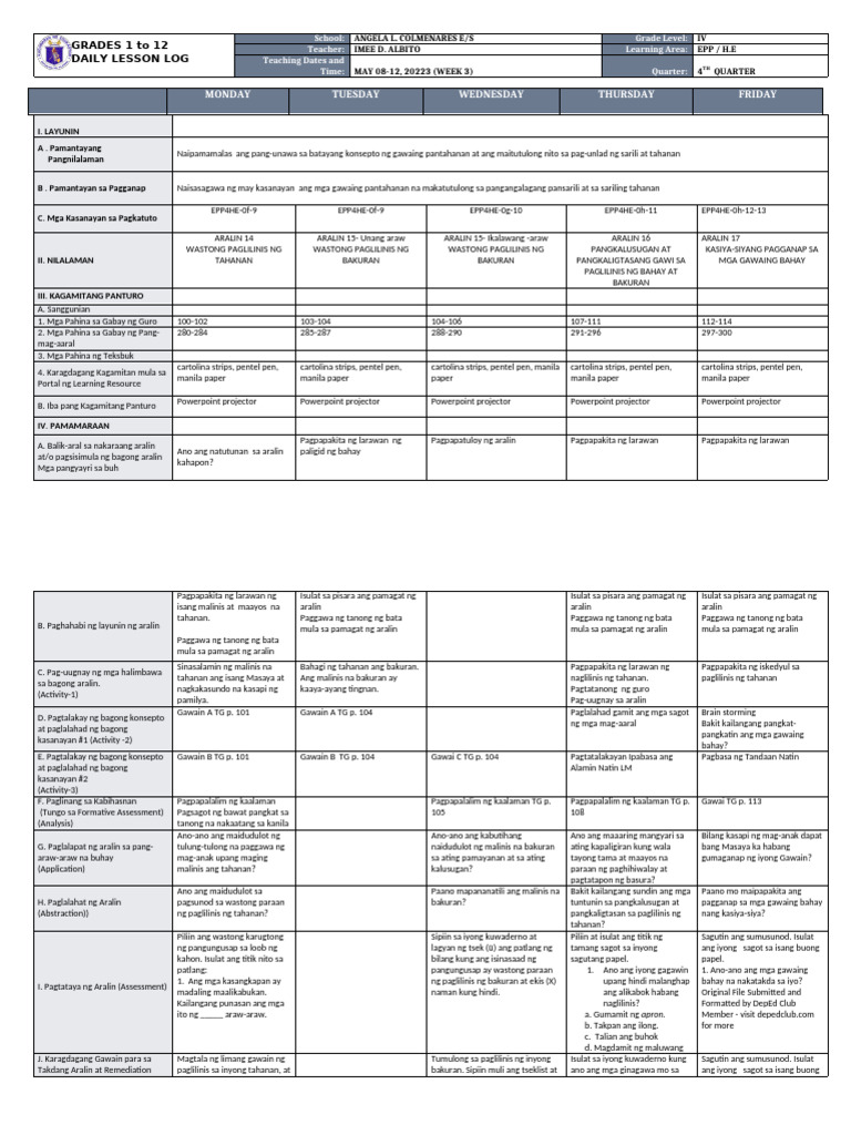 DLL - Epp-He 4 - Q1 - W8 | PDF