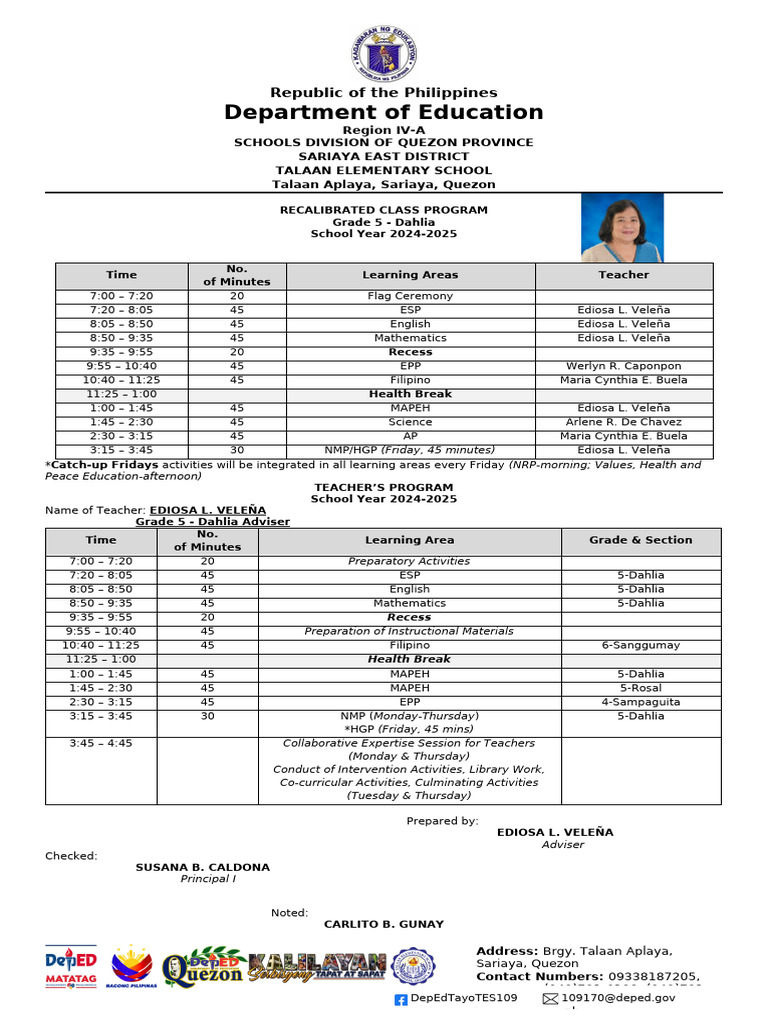 Edit Grade 5 Recalibrated Class Program | PDF | Public Administration ...