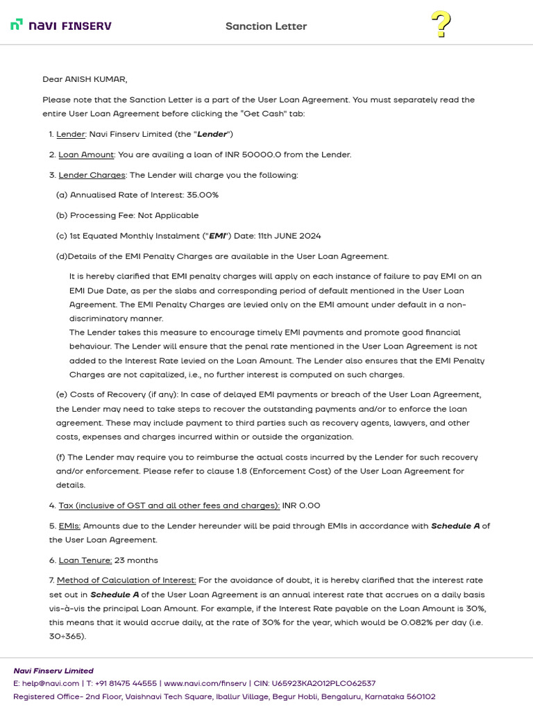 Sanction Letter: Lender | PDF | Loans | Interest