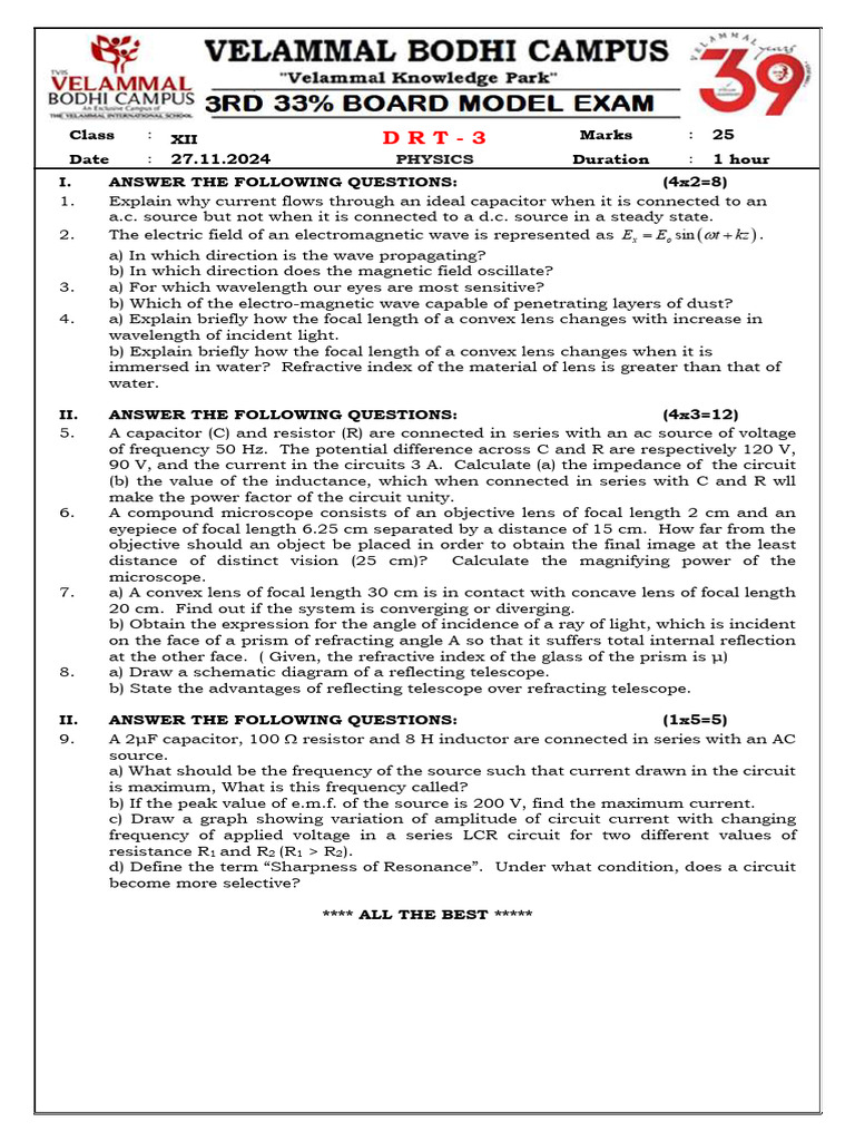 DRT-3 PHYSICS - 1st Full Portion | PDF | Electrical Network | Waves