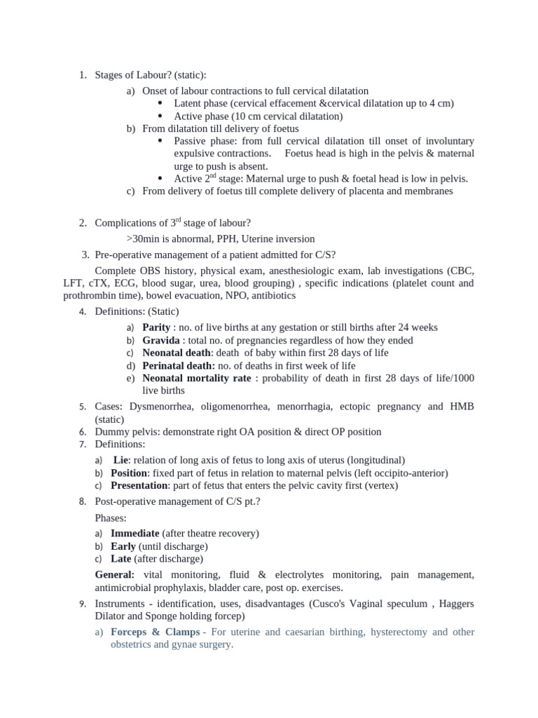 Gynae Ward Test Past Paper Ques Solved | PDF | Childbirth | Uterus