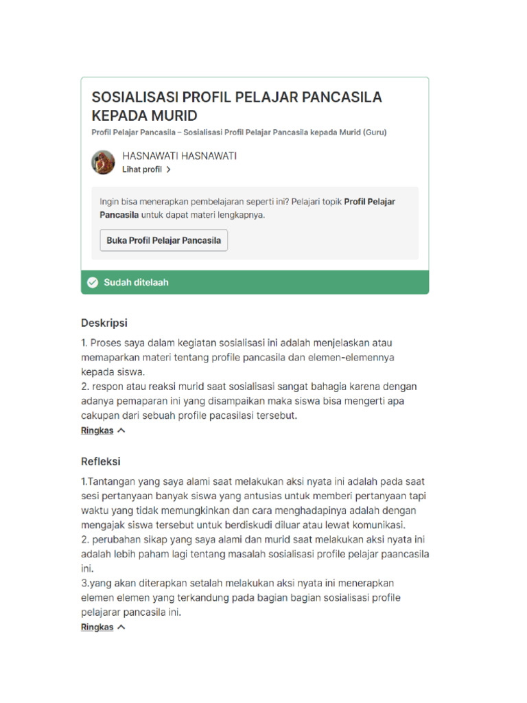 Aksi Nyata Profil Pancasila | PDF