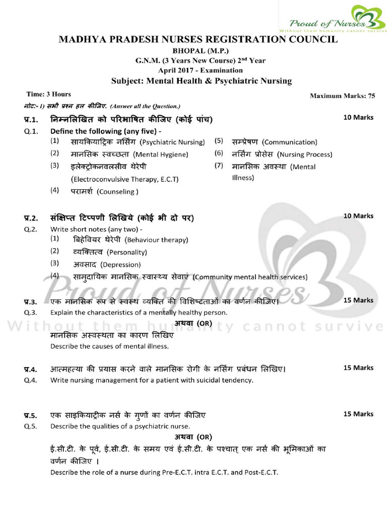 MPNRC 2017 April GNM 2nd Mental Health Nursing | PDF