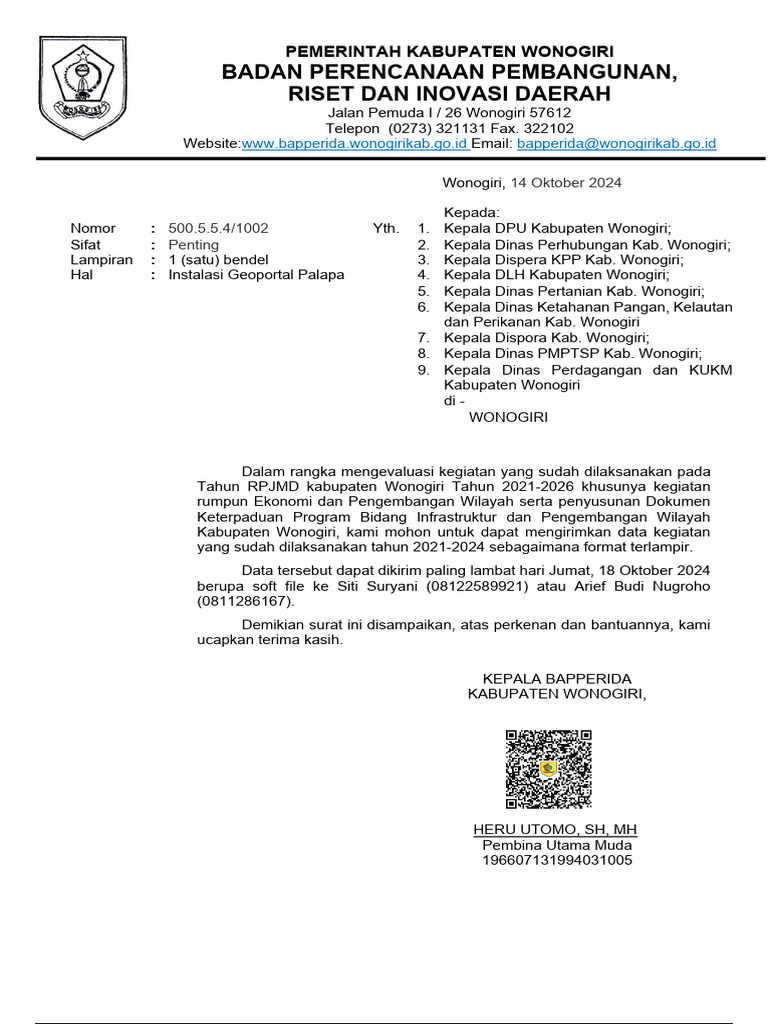 Surat Permintaan Data Monev Geoportal - 241015 - 093343 | PDF