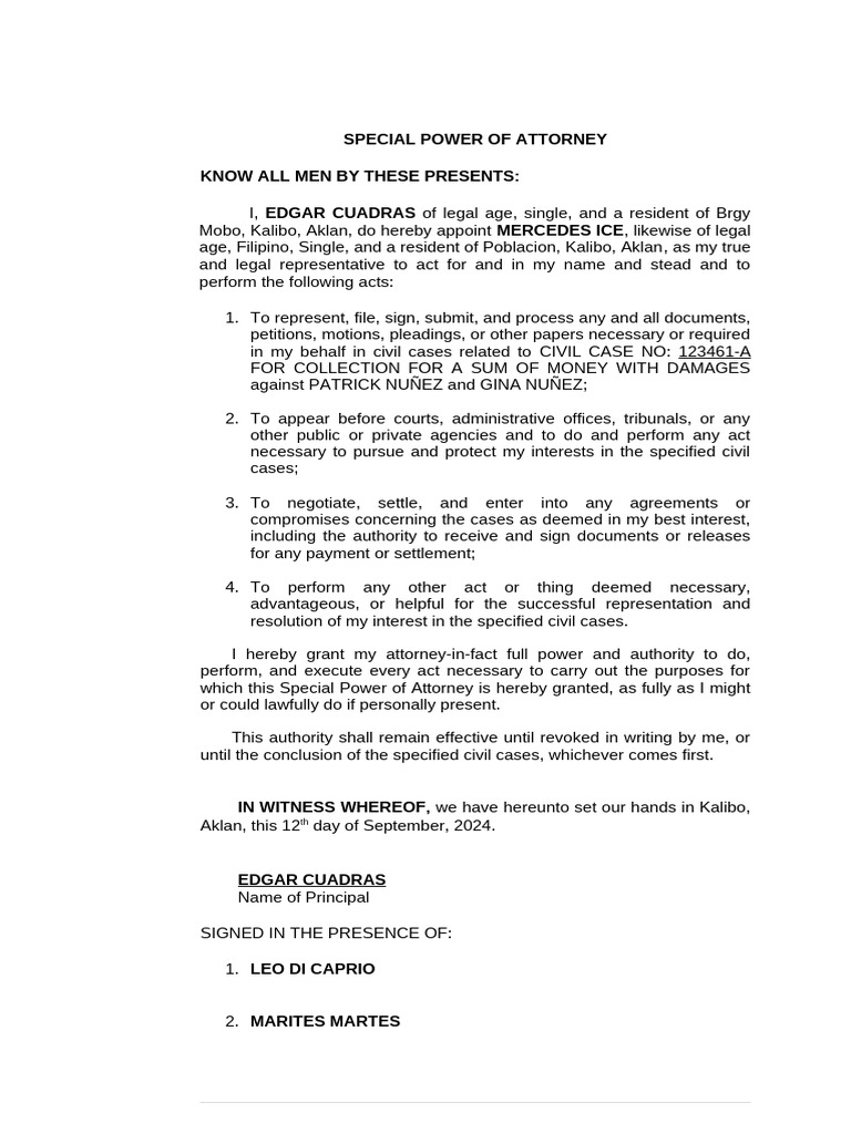Special Power Attorney Template | PDF | Lawsuit | Power Of Attorney
