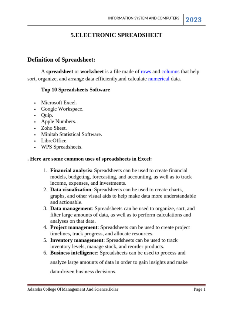 8.electronic Spreadsheetnotes | PDF | Spreadsheet | Depreciation