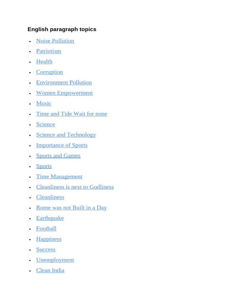 Diverse English Paragraph Topics List | PDF
