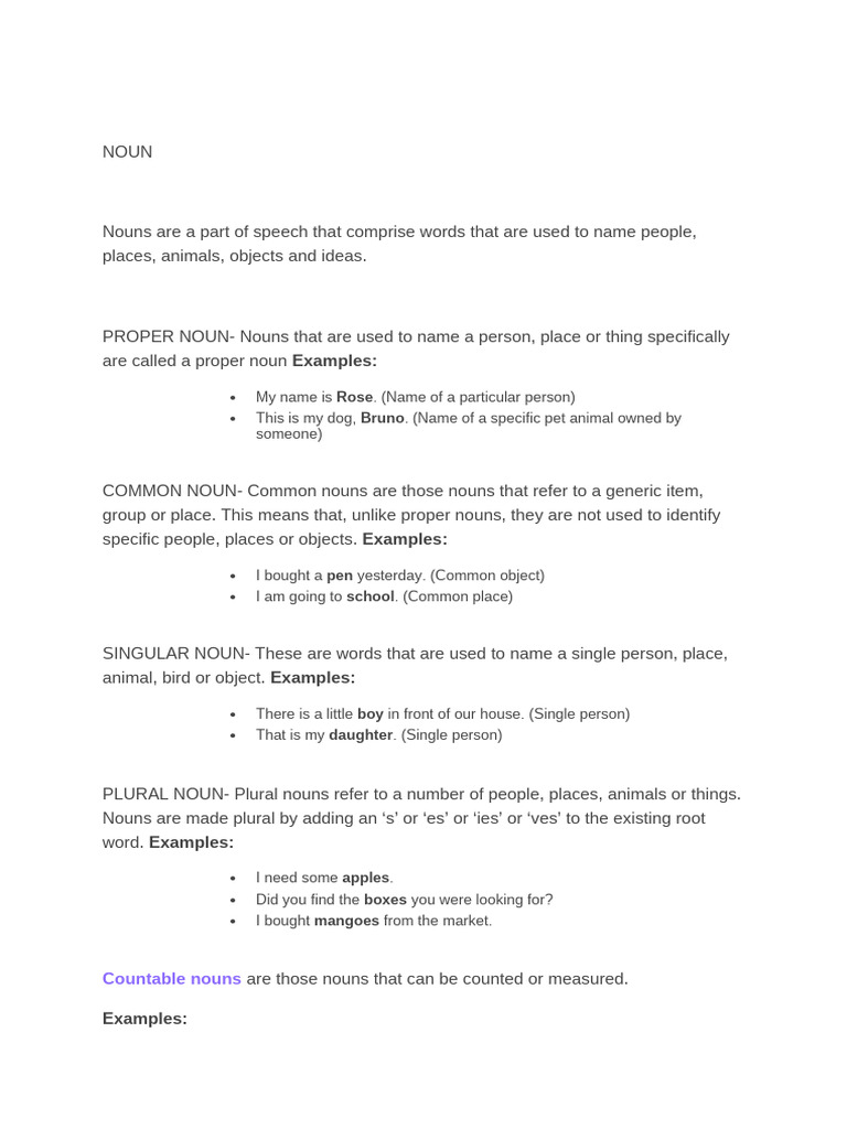 Noun Summary | PDF | Noun | Plural