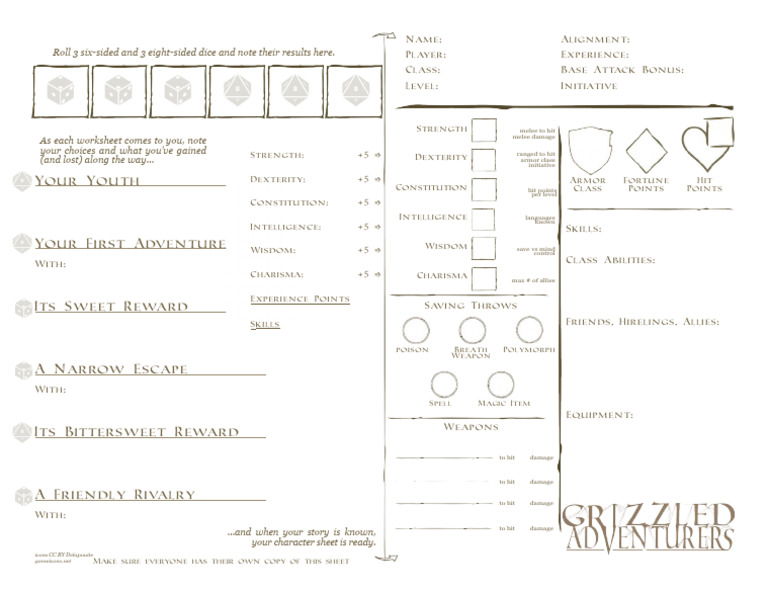 Character Sheet for Dice-Based RPG | PDF | Adventure Games | Role Playing