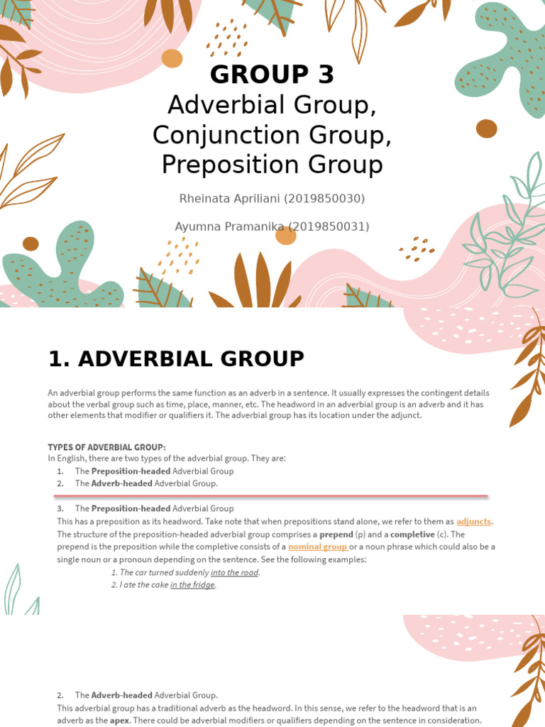 Advanced Grammar Group 3 | PDF | Adverb | Preposition And Postposition