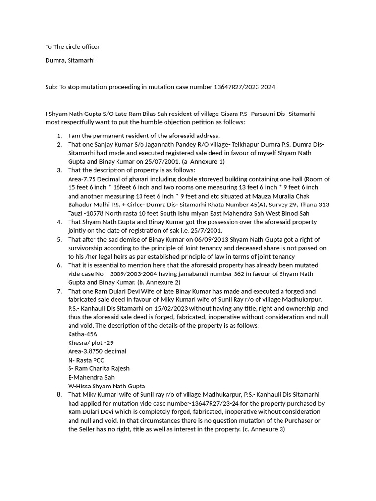 To The circle officer | PDF | Concurrent Estate | Justice