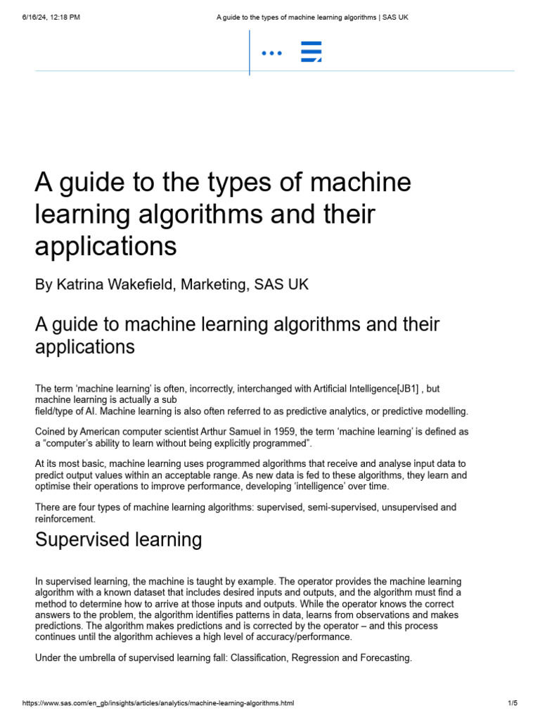 A Guide To The Types of Machine Learning Algorithms - SAS UK | PDF | Machine Learning ...