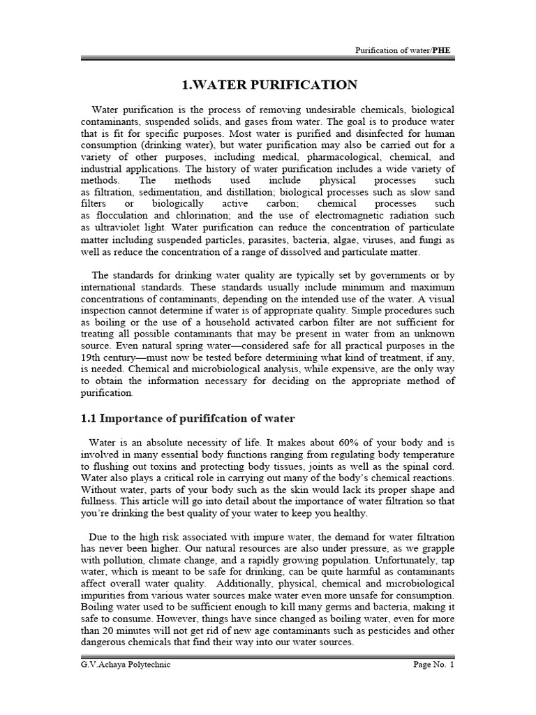 Water Purification Methods and Importance | PDF | Water Purification ...