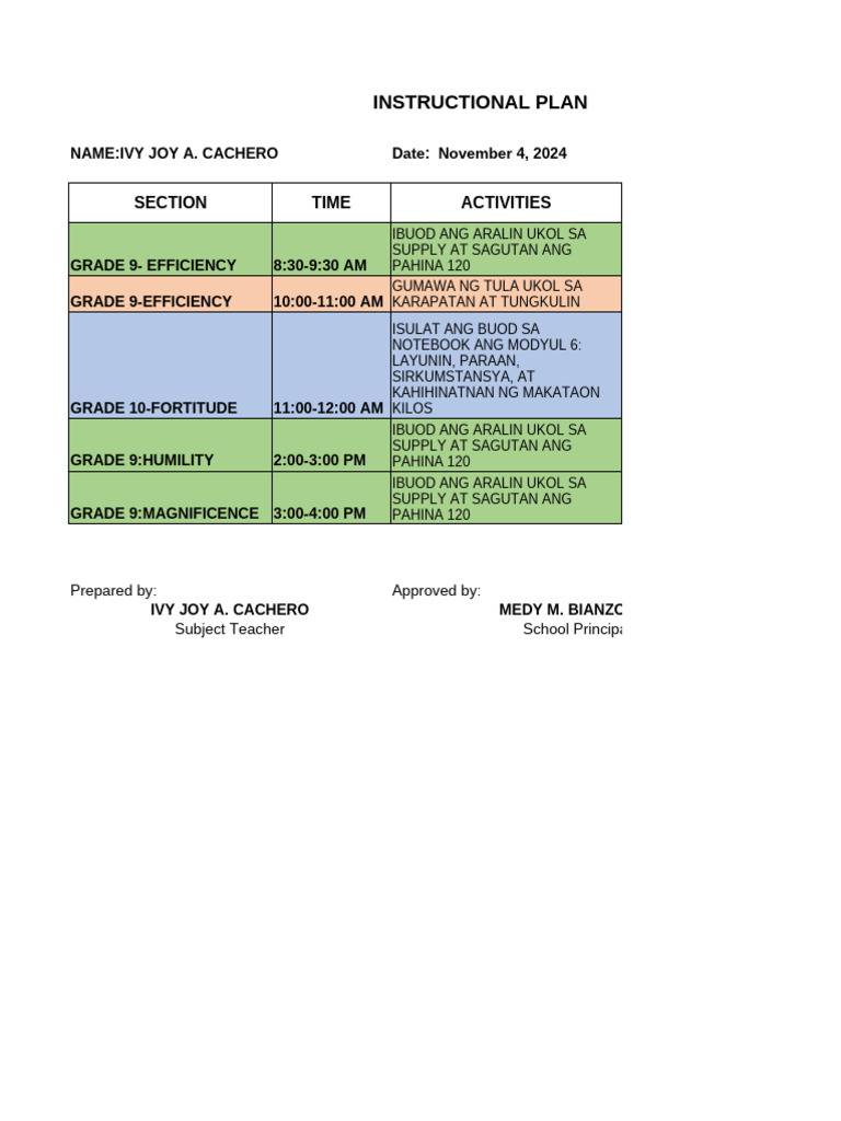 INSTRUCTIONAL PLAN-OCTOBER | PDF