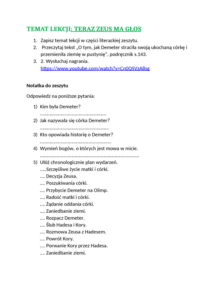 Demeter I Kora-Karta Pracy 2 | PDF