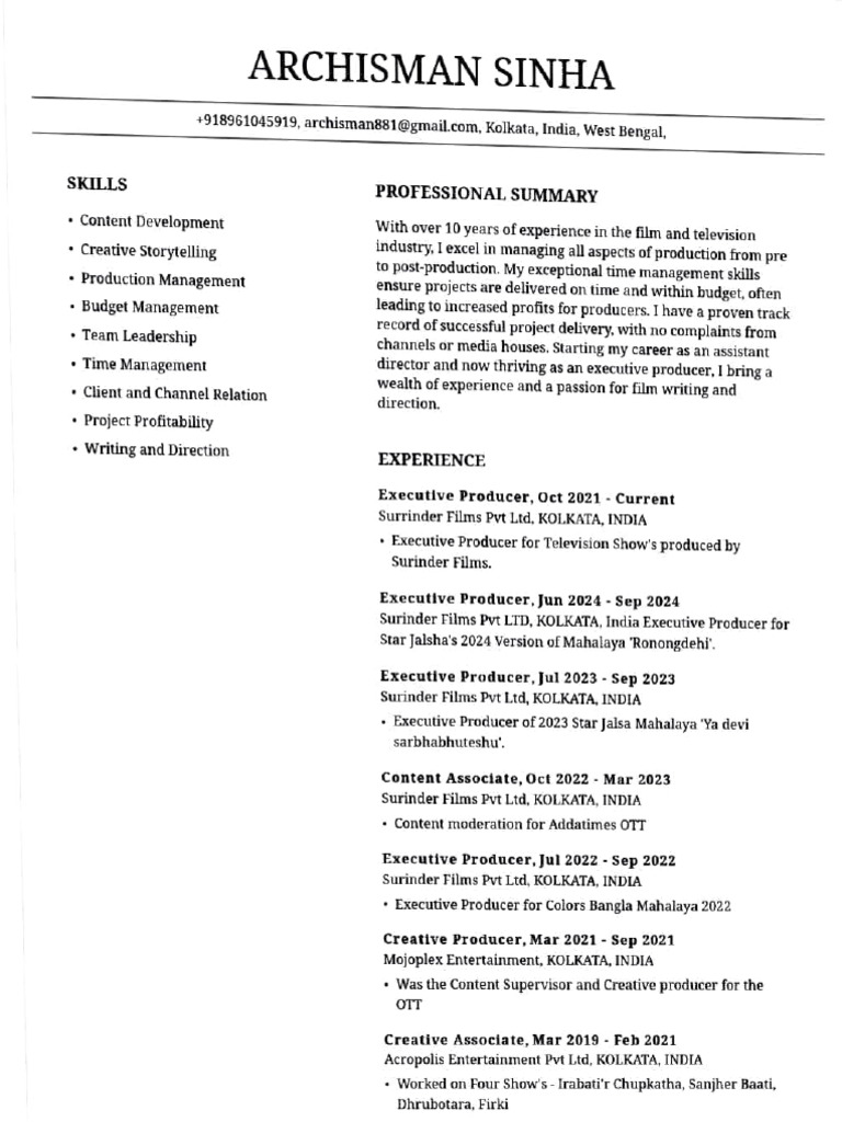 Archisman Sinha Oct 2024 CV | PDF | Kolkata
