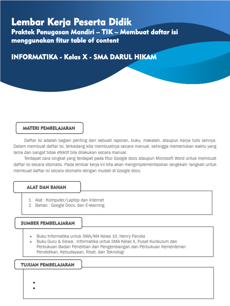 LKPD - TIK - Membuat Daftar Isi Menggunakan Table of Content | PDF