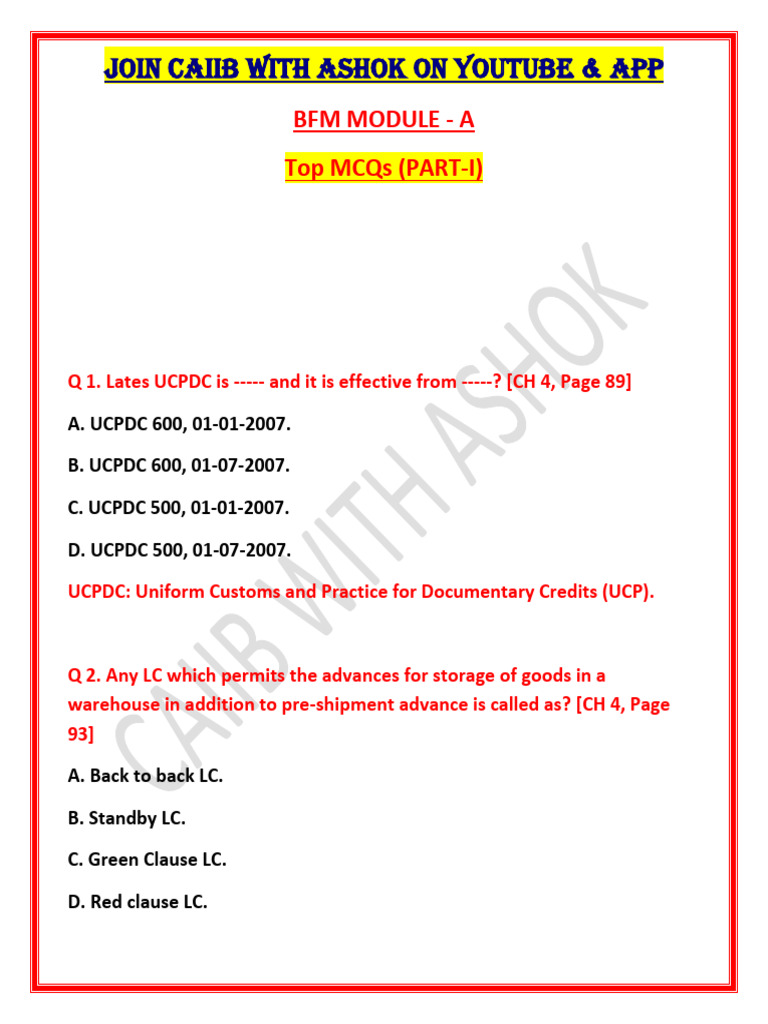 CAIIB BFM Module A MCQs Part I | PDF | Letter Of Credit | Financial ...