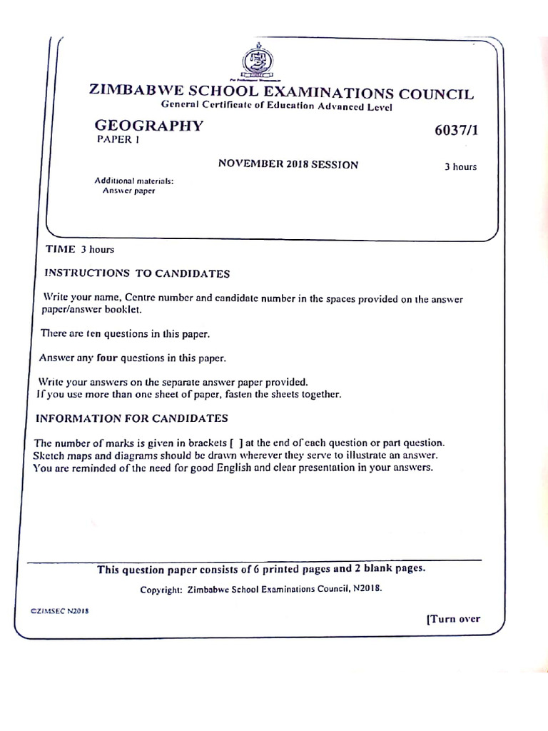 @geo Geography A Level Nov 2018 Paper 1 | PDF