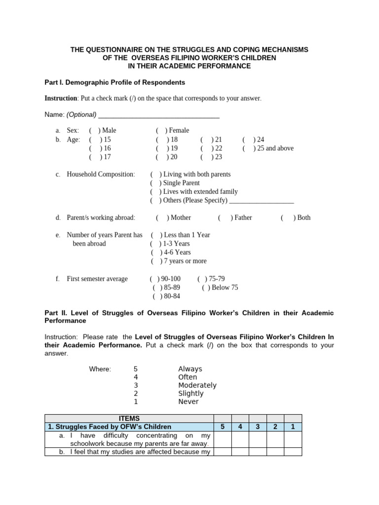 OFW Children's Academic Struggles Survey | PDF | Human Development ...