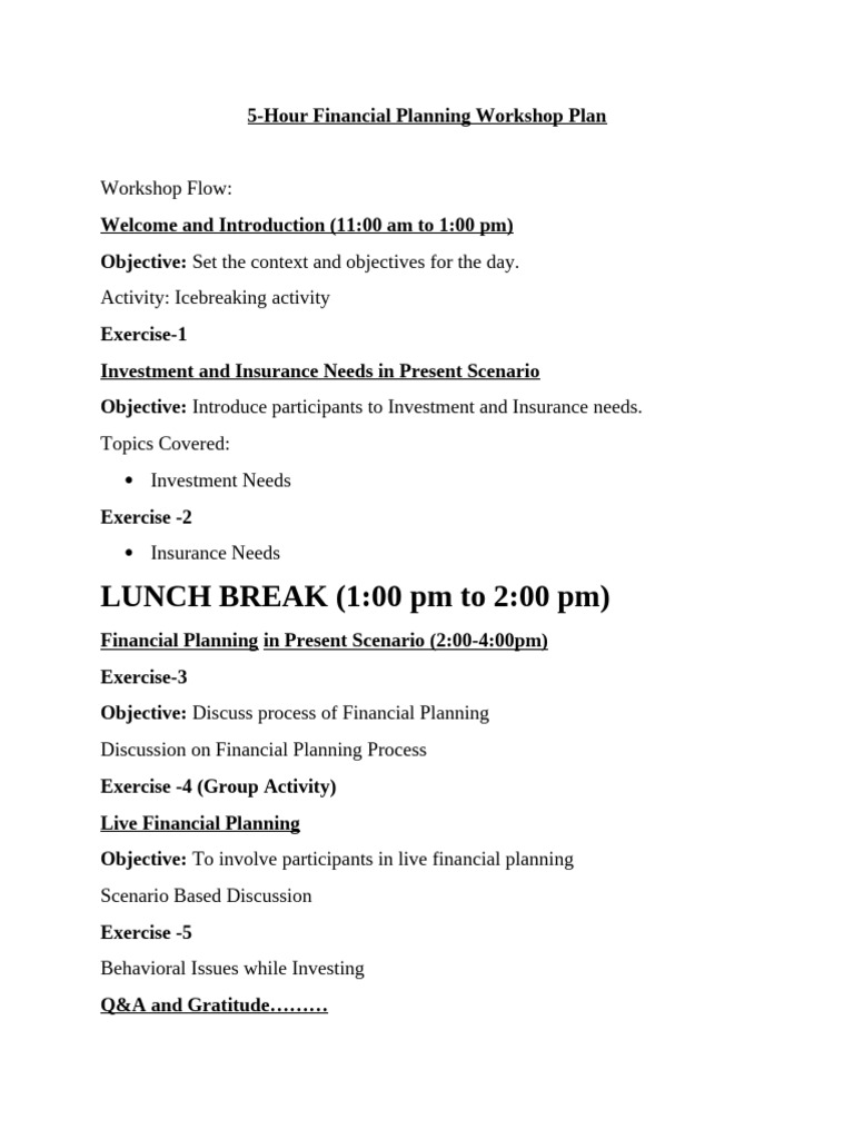 5-Hour Financial Planning Workshop Guide | PDF