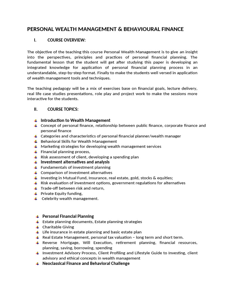 Course Pack - PERSONAL WEALTH MANAGEMENT | PDF | Utility | Efficient ...