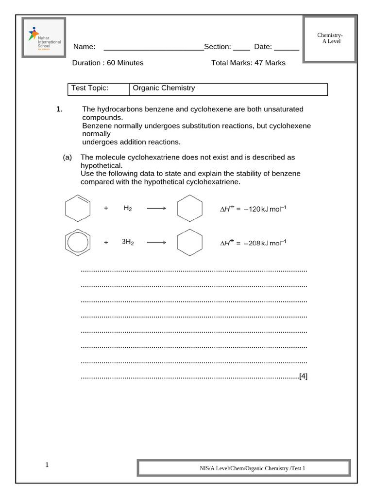 AL Organic Chemistry TEST 1docx | PDF | Chemical Reactions | Organic ...
