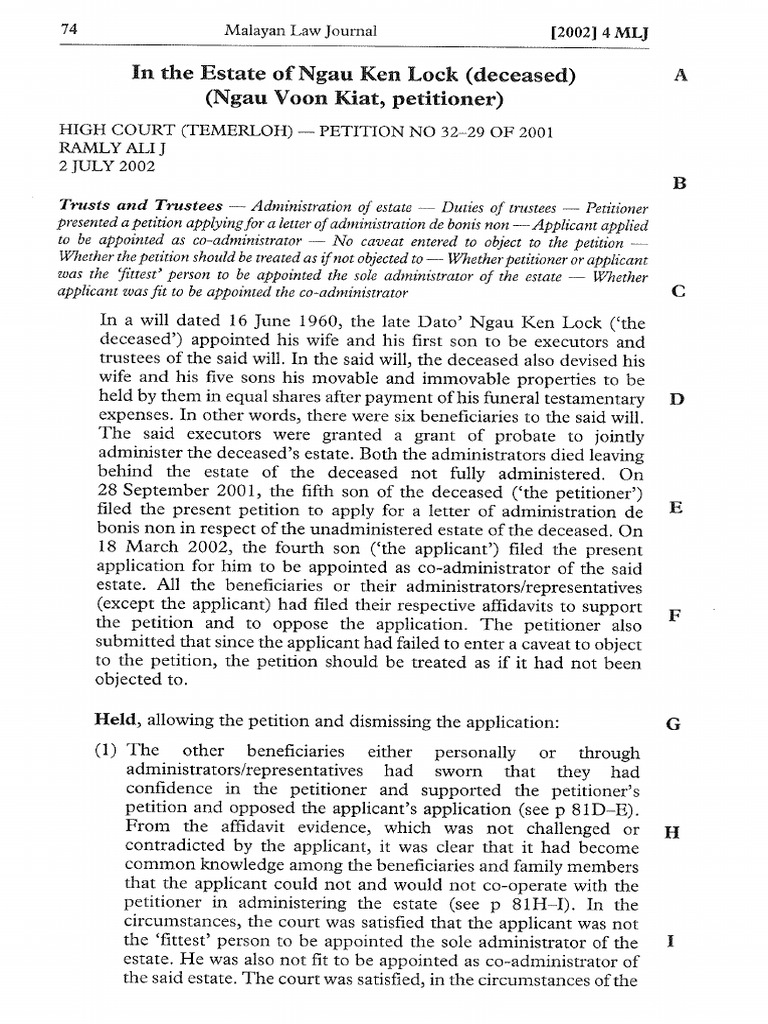In The Estate of Ngau Ken Lock (Deceased) (Ngau Voon Kiat, Petitioner ...