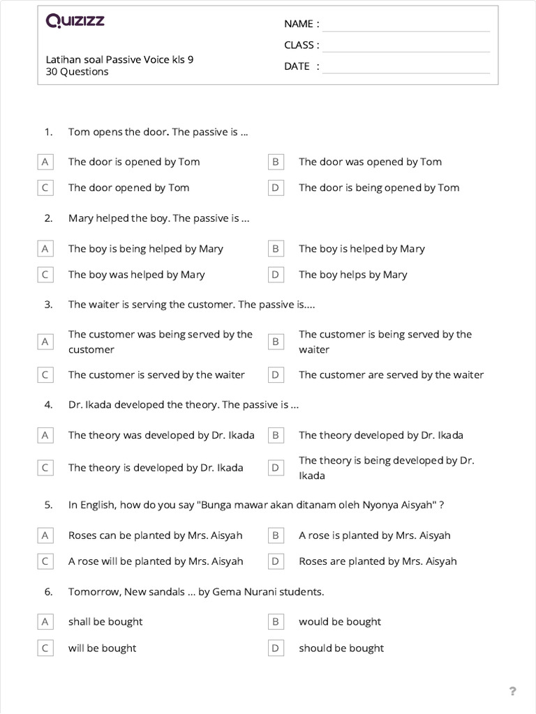Passive Voice Exercises for Grade 9 | PDF | Semantic Units | Syntactic ...